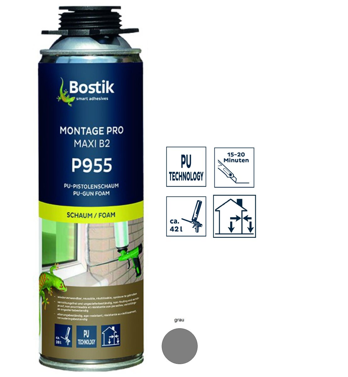 Bostik Montage Pro Maxi B2 P955 1K PU-Polyurethan Schaum 500ml NBS Dose ...